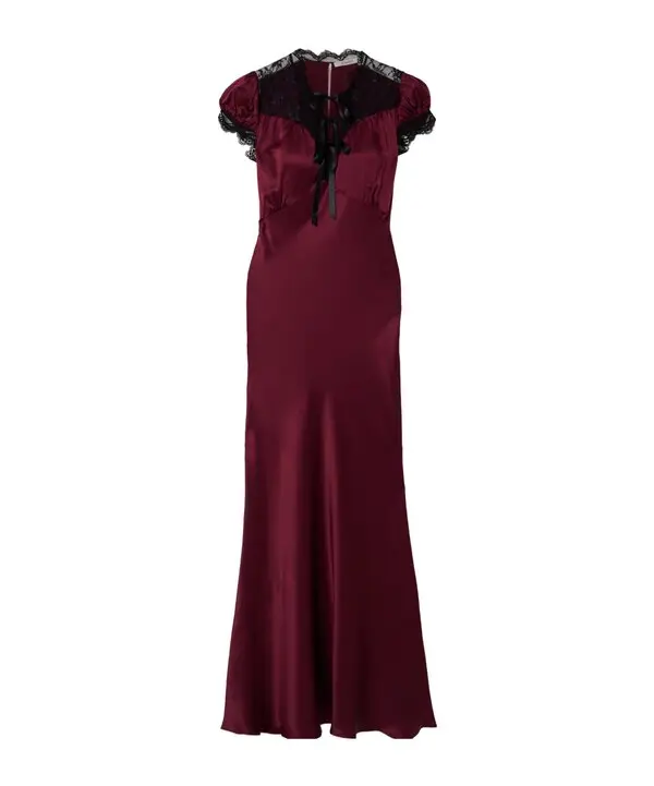RODARTE Lace-trimmed Silk-satin Midi Dress - Brown