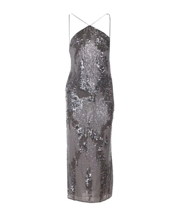 Patrizia Pepe Sequined Strappy Midi Dress - Gray