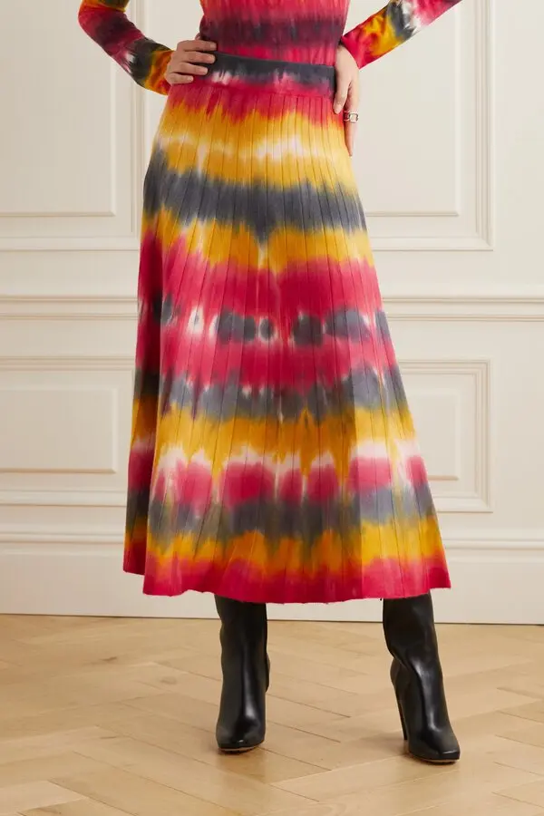 Gabriela Hearst Ella Pleated Tie-dye Cashmere Midi Skirt - Red
