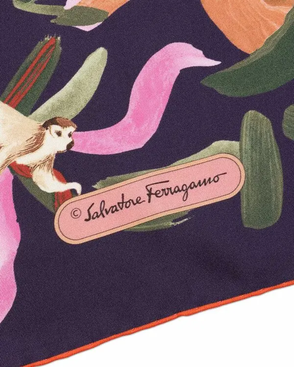 FERRAGAMO Printed Square Silk Scarf - Black