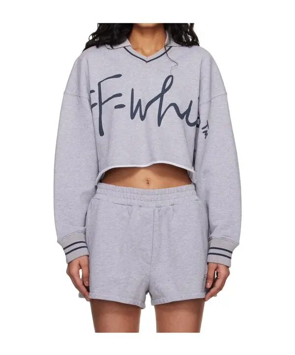 Off-White Logo Print V-neck Cropped Sweatshirt - Grey