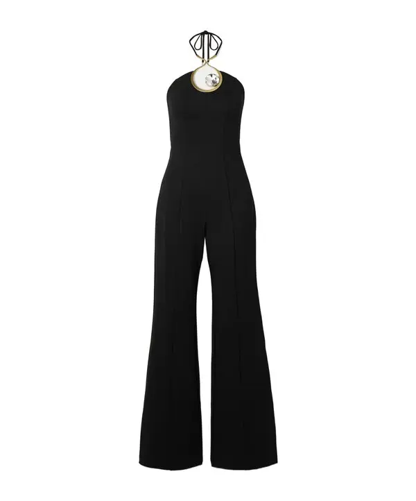 AREA Crystal Embellished Halterneck Jumpsuit - Black