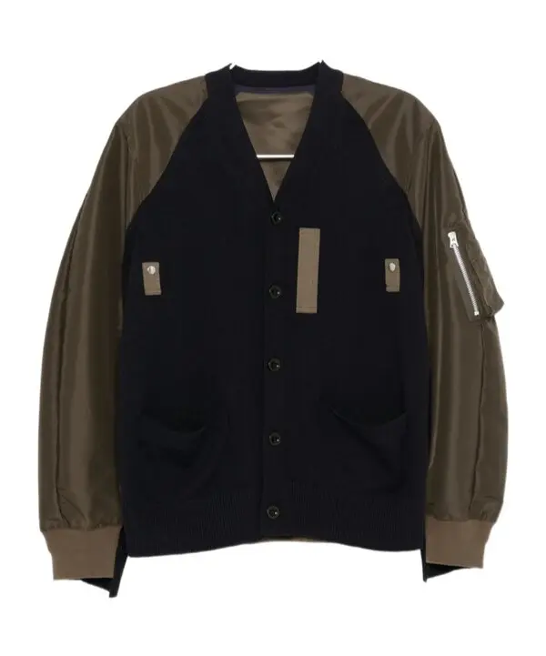 Sacai V-neck Paneled Cardigan - Black