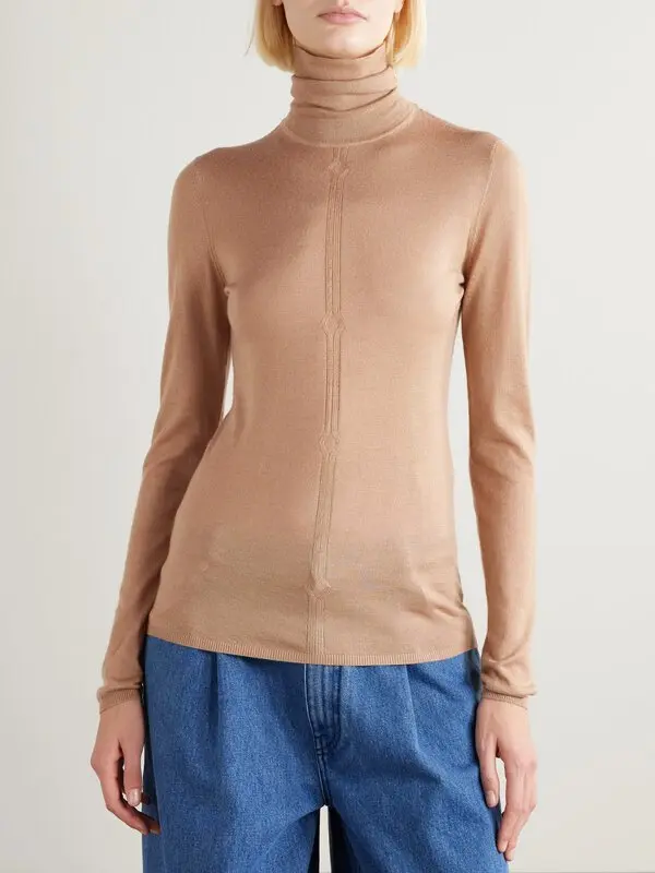 Gabriela Hearst Turtleneck Sweater In Cashmere And Silk-blend - Nude