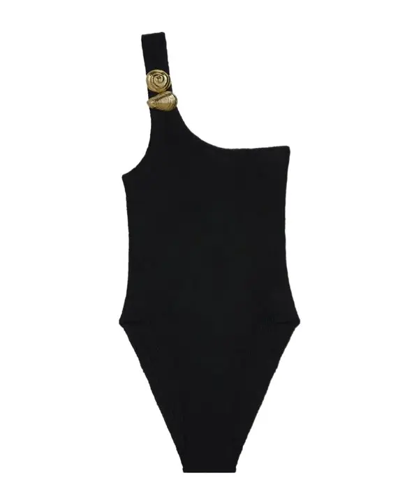 REINA OLGA Gaia One-shoulder Swimsuit With Embellished Strap - Black
