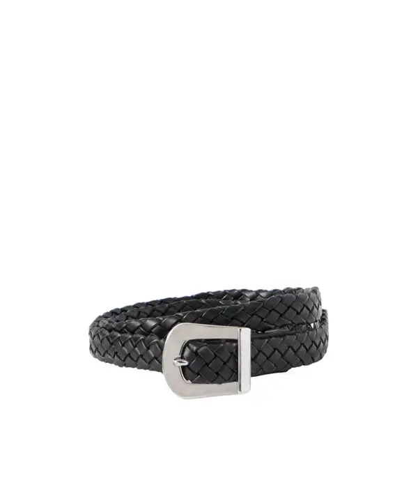 Gabriela Hearst Woven Leather Belt With Silver-tone Buckle - Black