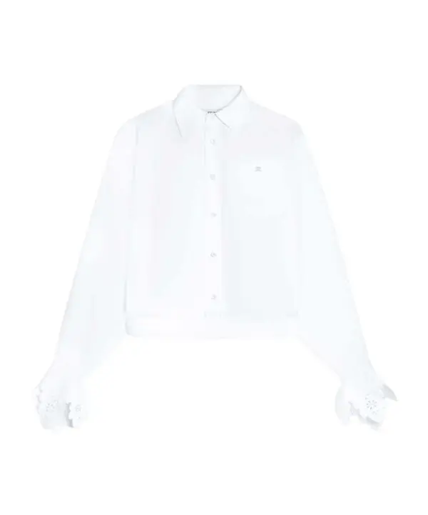Celine Cropped Cotton Poplin Shirt With Embroidered Cuffs