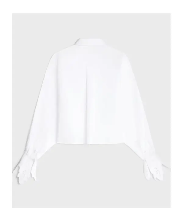 Celine Cropped Cotton Poplin Shirt With Embroidered Cuffs