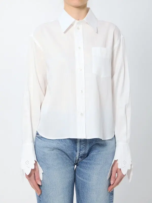 Celine Cropped Cotton Poplin Shirt With Embroidered Cuffs