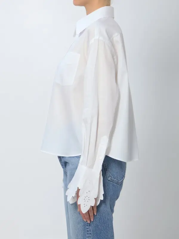 Celine Cropped Cotton Poplin Shirt With Embroidered Cuffs