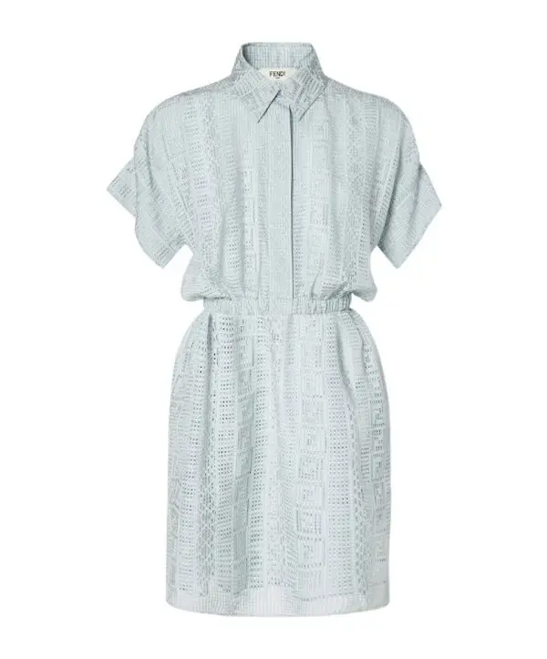 Fendi Pequin Burnout Shirt Dress - Light Blue
