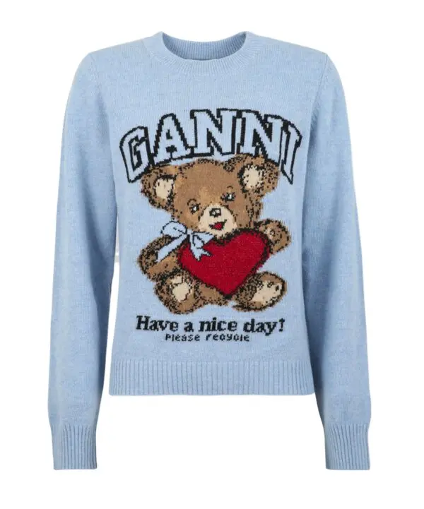 GANNI Graphic Bear Knitted Sweater - Blue