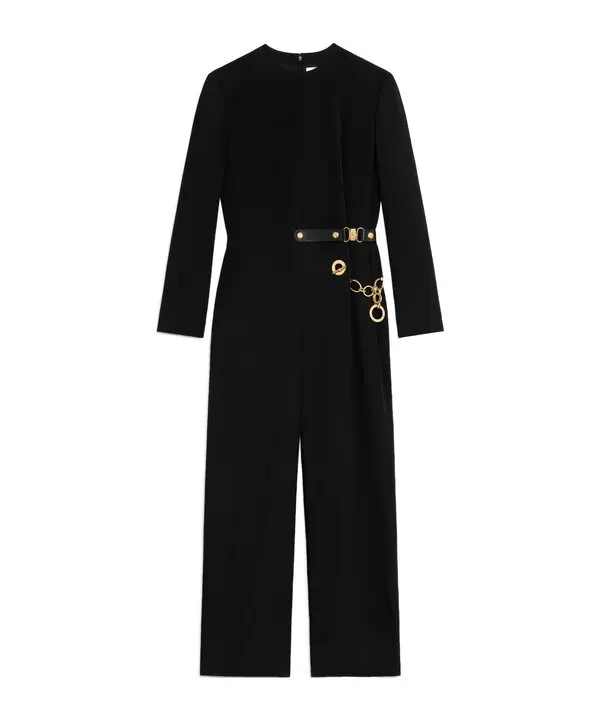 Celine Acetate Silk Jumpsuit With Leather Trim And Triomphe Logo Belt - Black