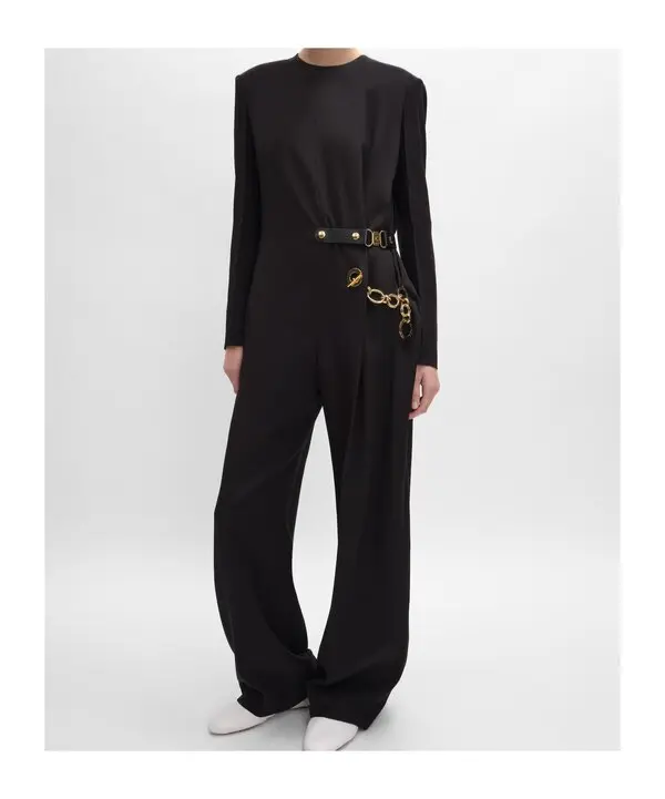 Celine Acetate Silk Jumpsuit With Leather Trim And Triomphe Logo Belt