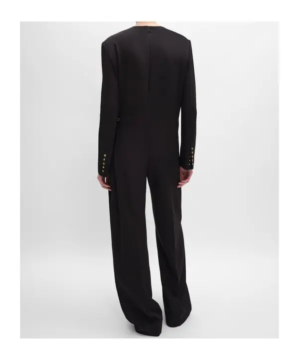 Celine Acetate Silk Jumpsuit With Leather Trim And Triomphe Logo Belt