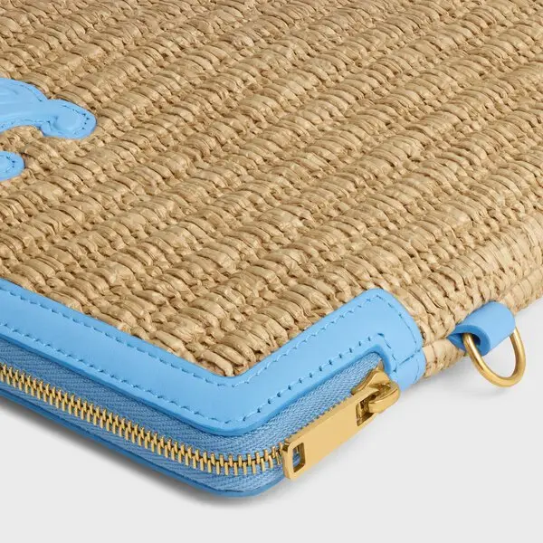 Celine Small Pouch With Strap In Raffia Effect Textile And Calfskin