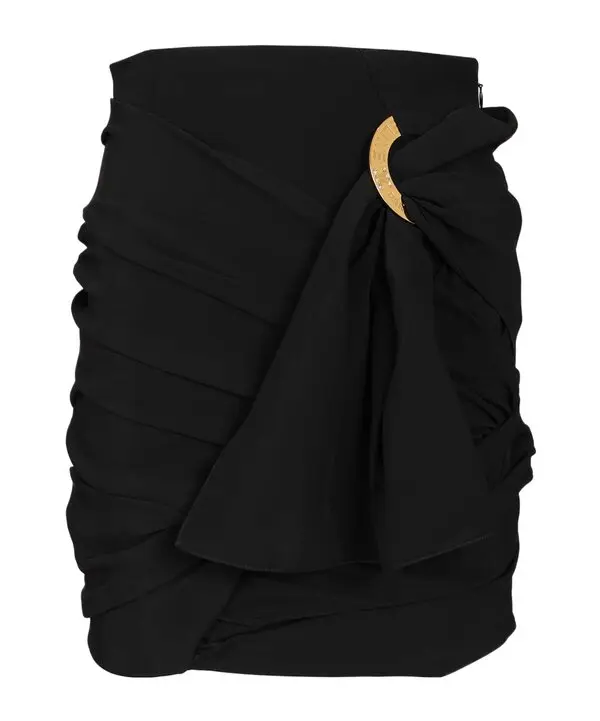 Celine Pleated Midi Skirt With Logo Ring Detail - Black