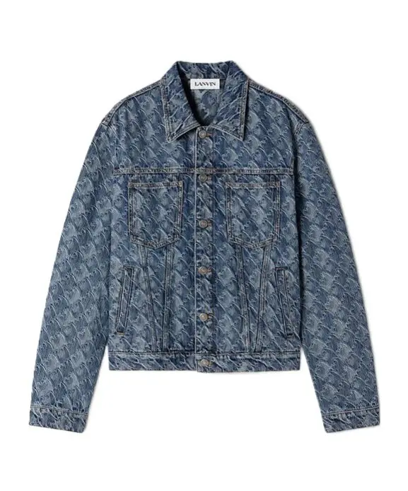 LANVIN Patterned Logo Patch Denim Jacket - Blue
