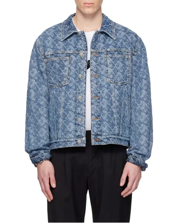 LANVIN Patterned Logo Patch Denim Jacket - Blue