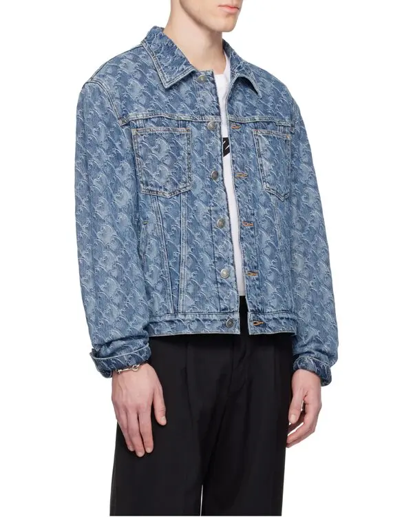 LANVIN Patterned Logo Patch Denim Jacket - Blue