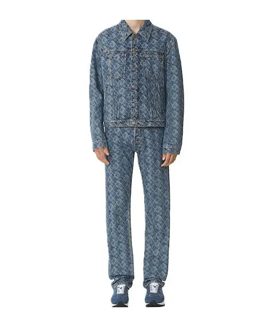 LANVIN Patterned Logo Patch Denim Jacket - Blue