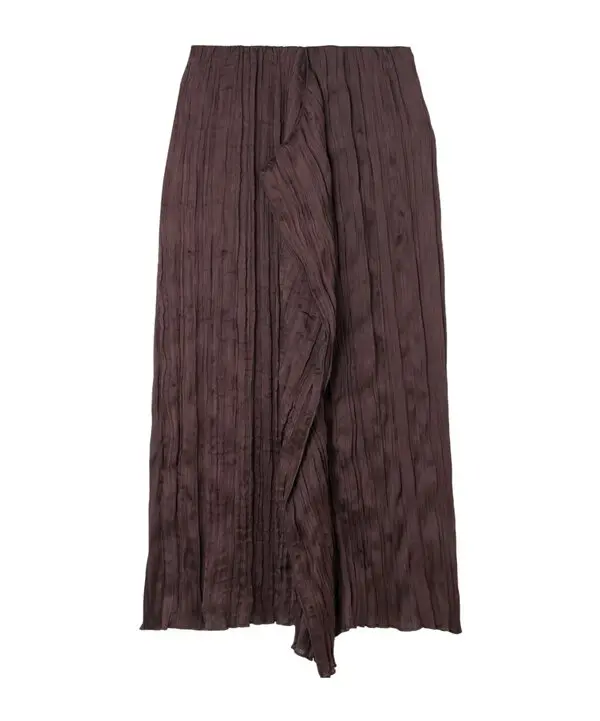 Staud Mai Draped Pleated Satin Midi Skirt