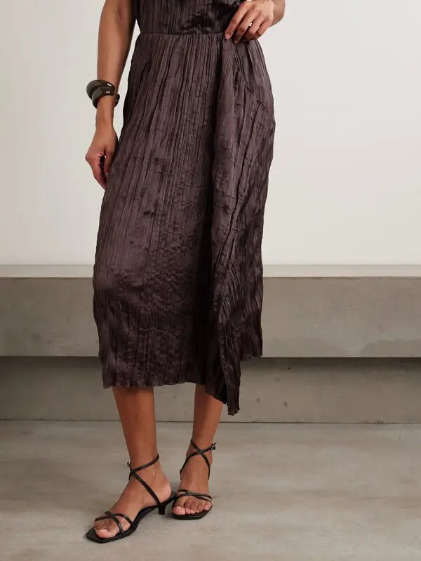 Staud Mai Draped Pleated Satin Midi Skirt