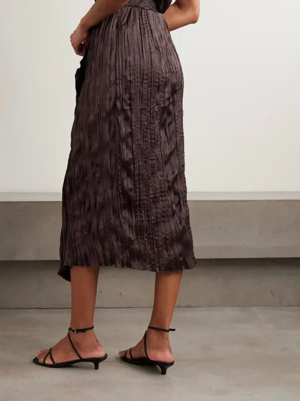 Staud Mai Draped Pleated Satin Midi Skirt