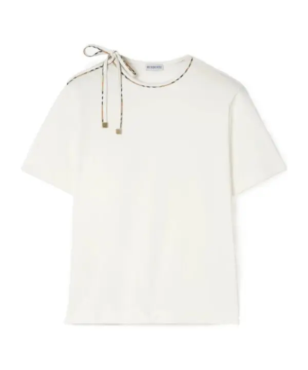 Burberry Tie-sleeve Check Trim T-shirt - Chalk White