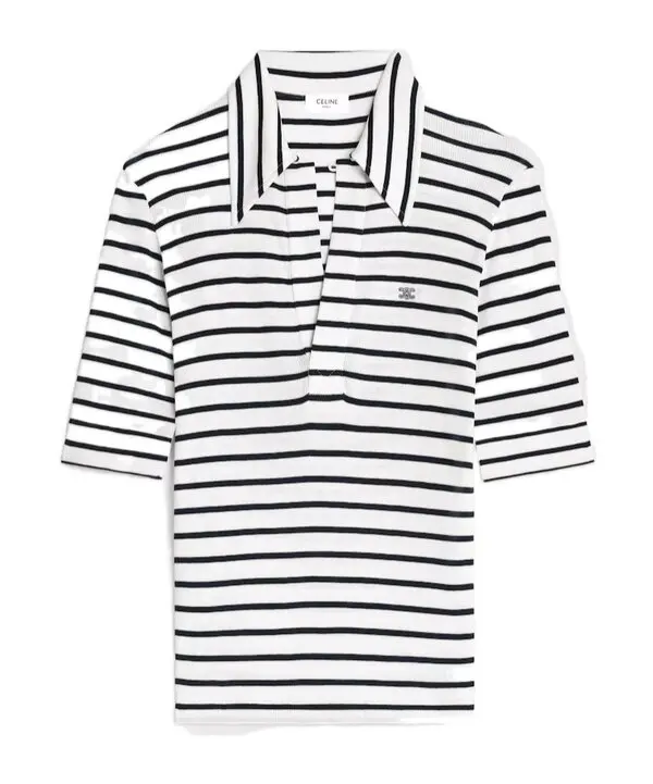 Celine Striped Silk Jersey Polo Shirt