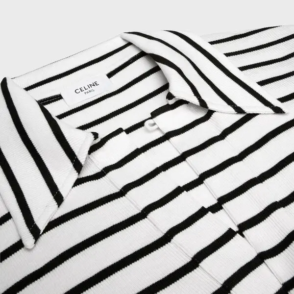 Celine Striped Silk Jersey Polo Shirt