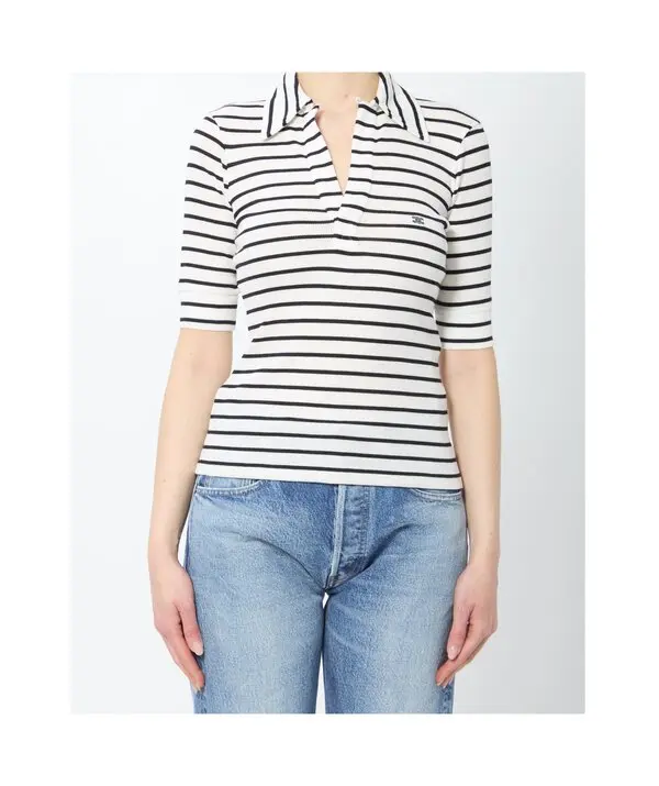 Celine Striped Silk Jersey Polo Shirt