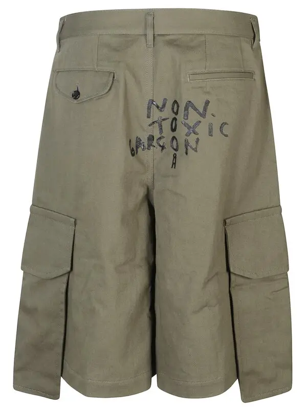 Comme Des Garçons Wide Leg Cargo Shorts With Graphic Print