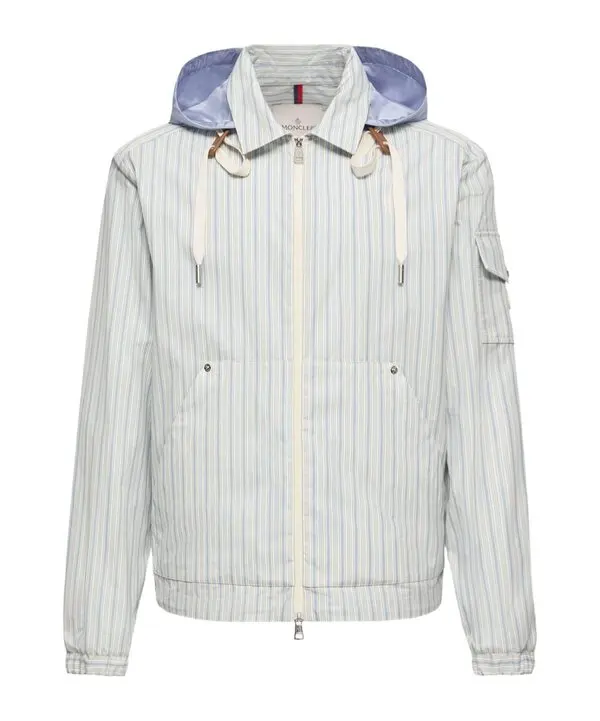 Moncler Striped Poplin Shirt Jacket With Zip Closure - Light Blue