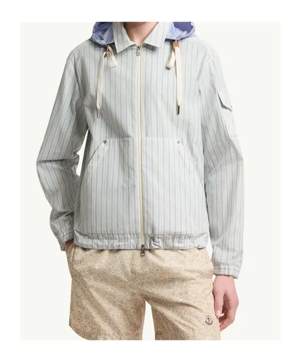 Moncler Striped Poplin Shirt Jacket With Zip Closure - Light Blue