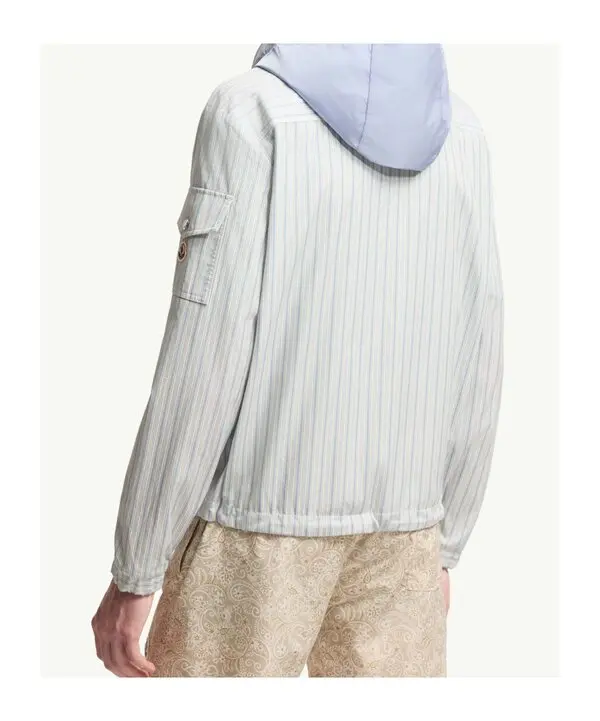 Moncler Striped Poplin Shirt Jacket With Zip Closure - Light Blue