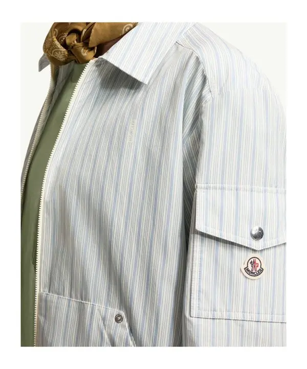 Moncler Striped Poplin Shirt Jacket With Zip Closure - Light Blue