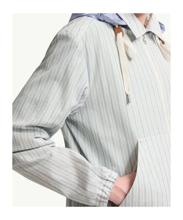Moncler Striped Poplin Shirt Jacket With Zip Closure - Light Blue