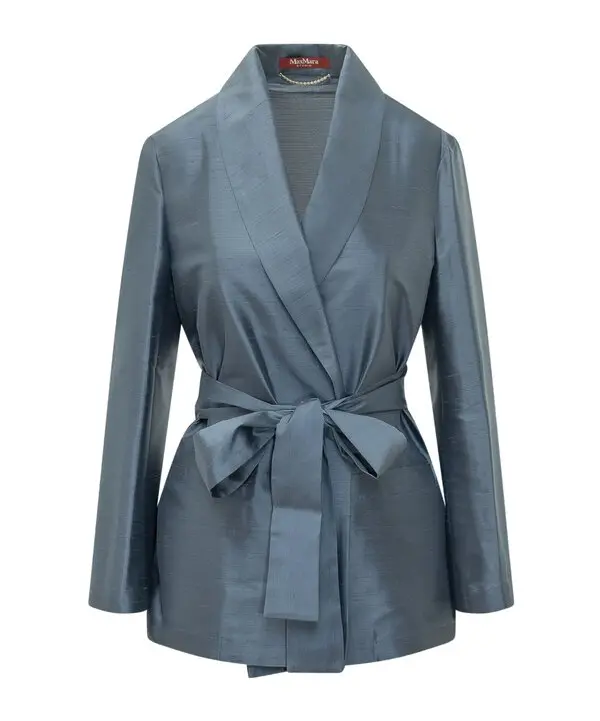 Max Mara Belted Silk Blazer - Gray