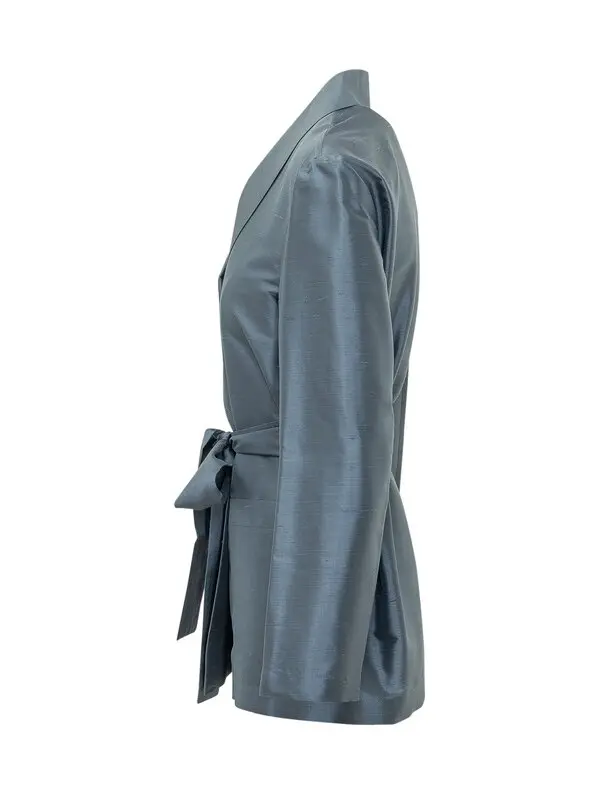 Max Mara Belted Silk Blazer - Gray