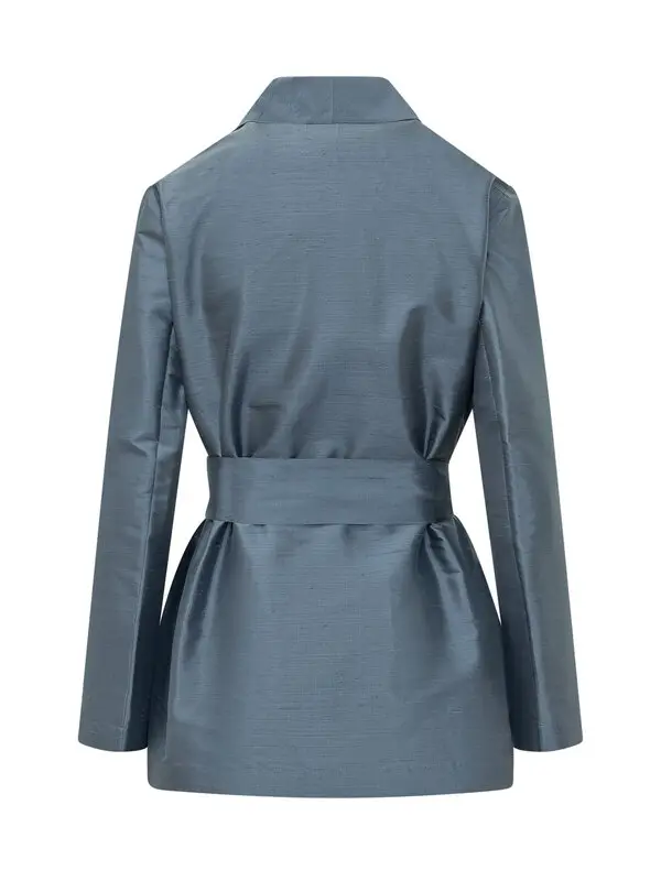 Max Mara Belted Silk Blazer - Gray