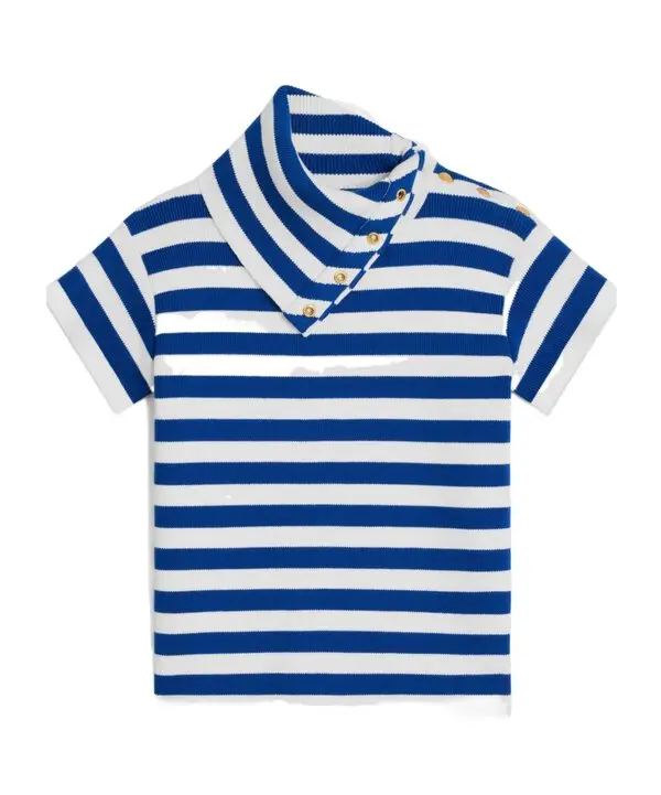 Celine High Neck Cotton Top - White/royal Blue