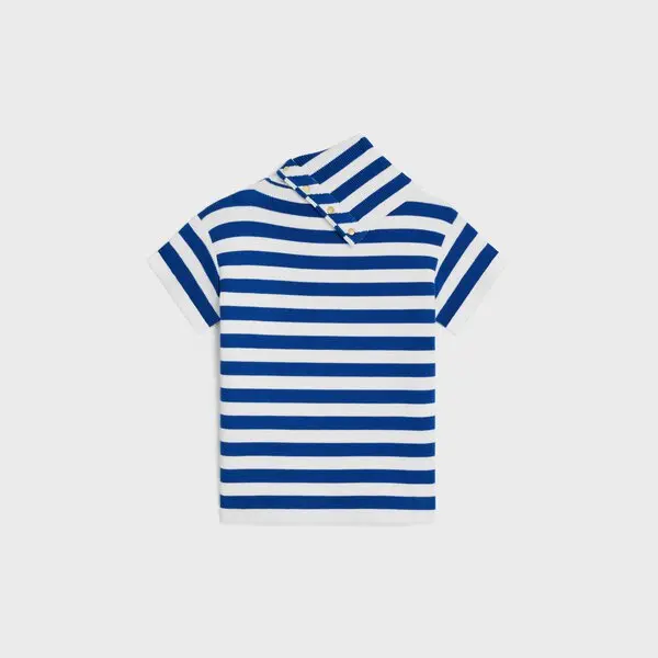 Celine High Neck Cotton Top - White/royal Blue