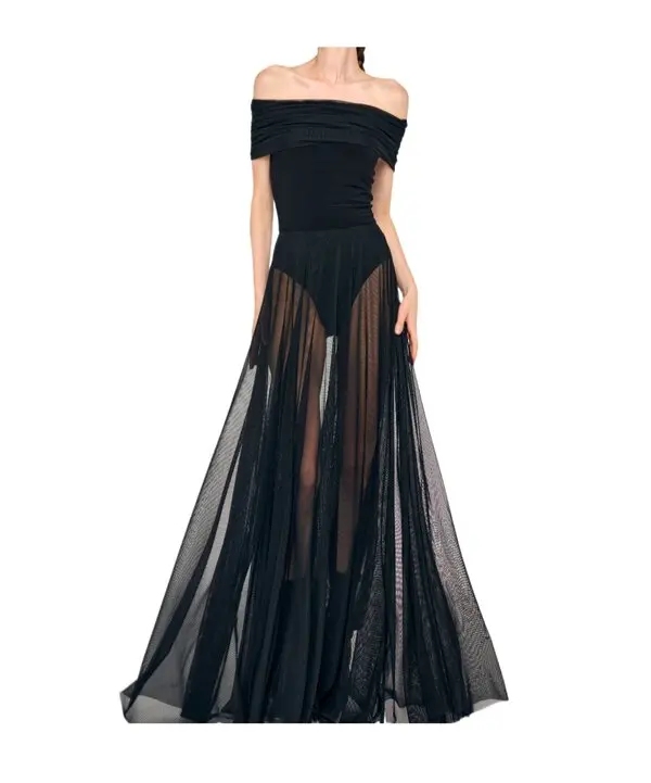Norma Kamali Off-the-shoulder Sheer Panel Gown - Black