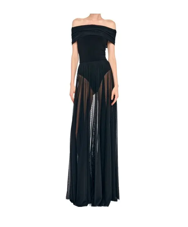 Norma Kamali Off-the-shoulder Sheer Panel Gown - Black