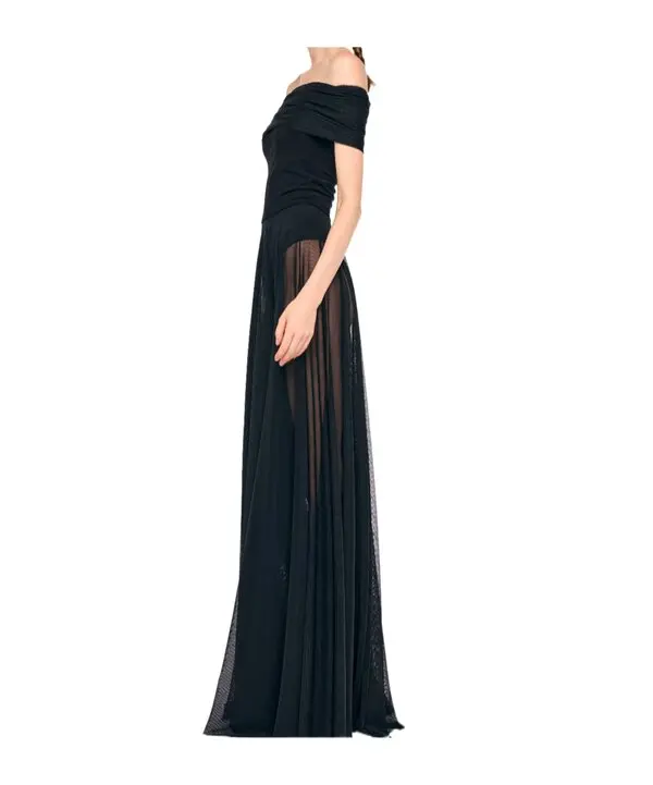Norma Kamali Off-the-shoulder Sheer Panel Gown - Black