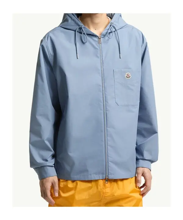 Moncler Cotton Blend Poplin Zip Up Shirt Jacket With Hood