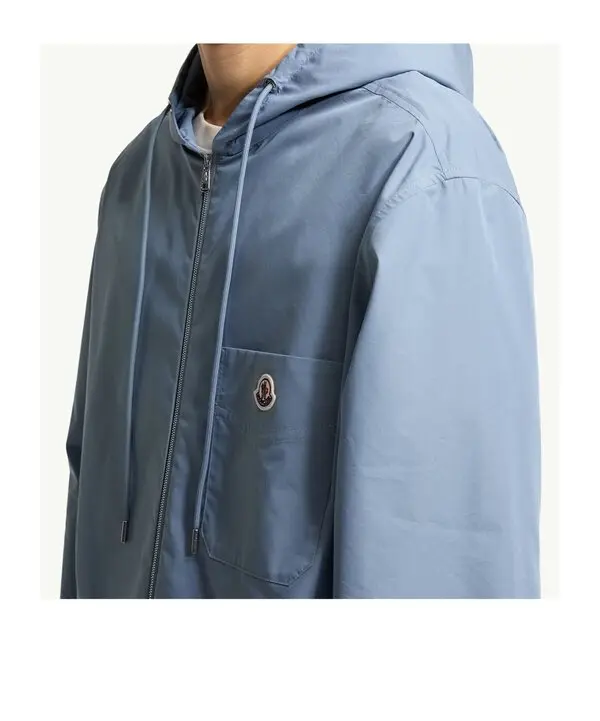 Moncler Cotton Blend Poplin Zip Up Shirt Jacket With Hood