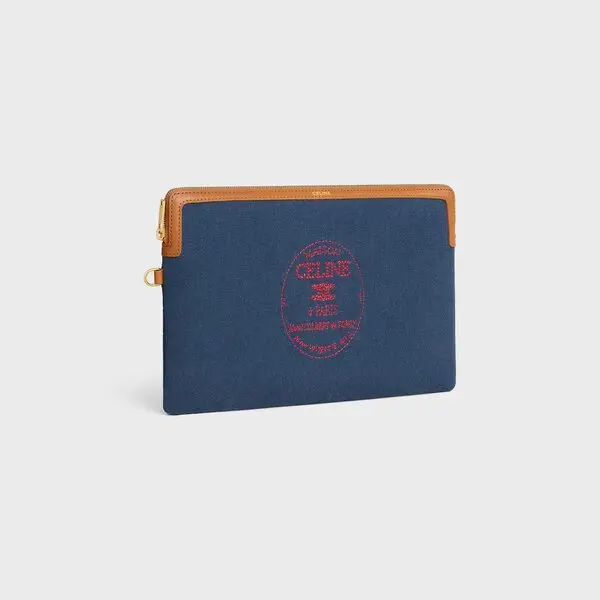 Celine Small Pouch With Strap In Textile With Embroidery