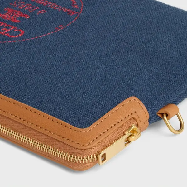 Celine Small Pouch With Strap In Textile With Embroidery
